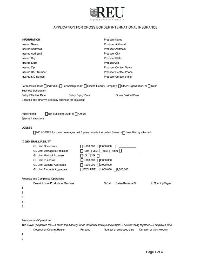 Fillable Online Application for Cross Border International Insurance ...