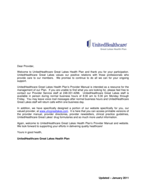 Fillable Online Dear Provider, Welcome to UnitedHealthcare Great Lakes ...