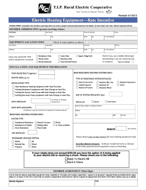Fillable Online Electric Heating Equipment Rate Incentive - T.I.P Rural Electric ... Fax Email ...