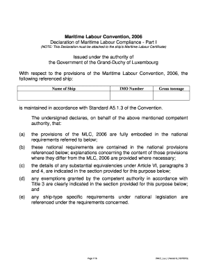 Fillable Online Declaration of Maritime Labour Compliance - Part I Fax ...
