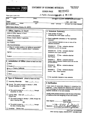 Fillable Online CALIFORNIA FORM 700 COVER PAGE Iff - The Fresno Bee Fax ...