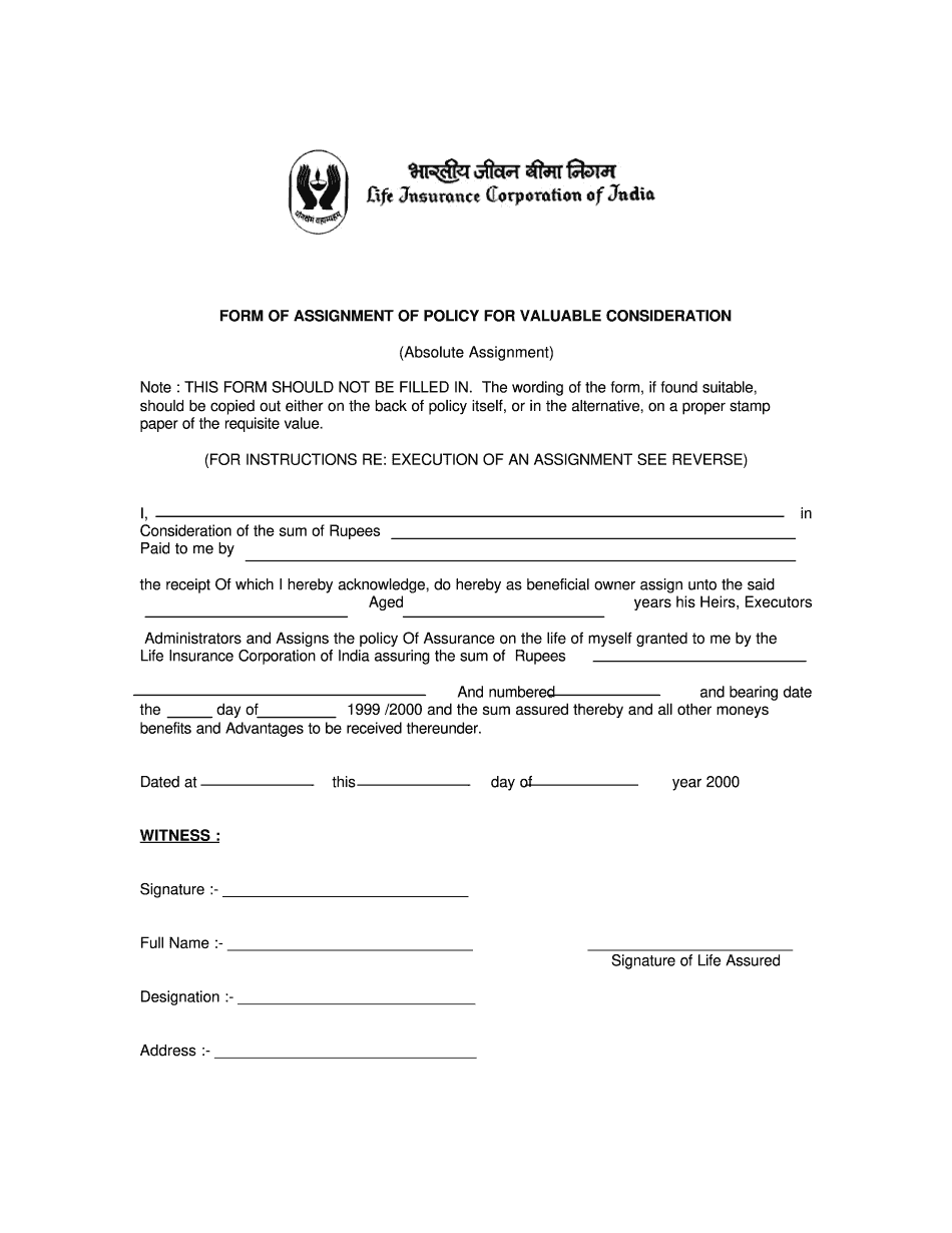 The Fastest Way To OCR LIC Form Of Assignment Of Policy