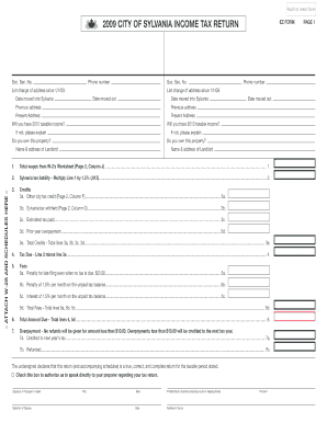 Fillable Online Push to reset form EZ FORM 2009 CITY OF SYLVANIA INCOME ...