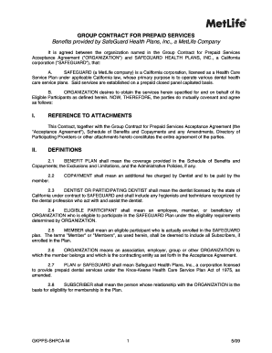 Fillable Online GROUP CONTRACT FOR PREPAID SERVICES Benefits provided ...