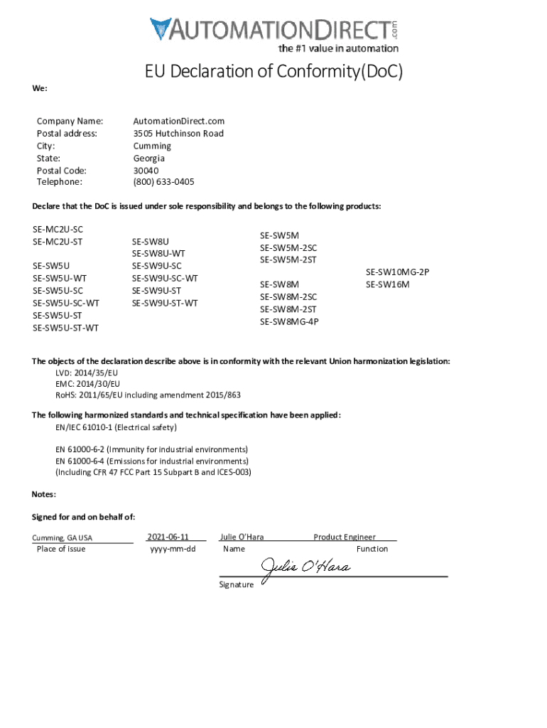 Fillable Online EU Declaration of Conformity Fax Email Print - pdfFiller