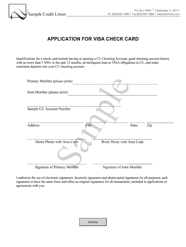 Fillable Online Application for Visa Check Card Fax Email Print - pdfFiller