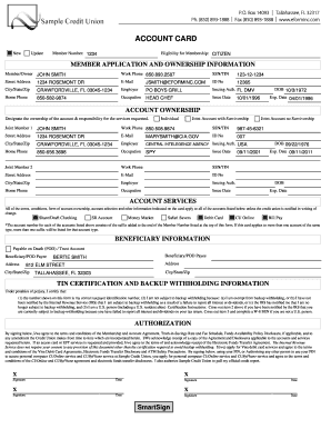 Fillable Online ACCOUNT CARD - Sample Credit Union Documents Fax Email ...