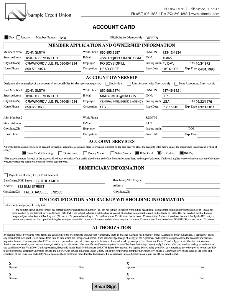 Fillable Online Account Card for New Members Fax Email Print - pdfFiller