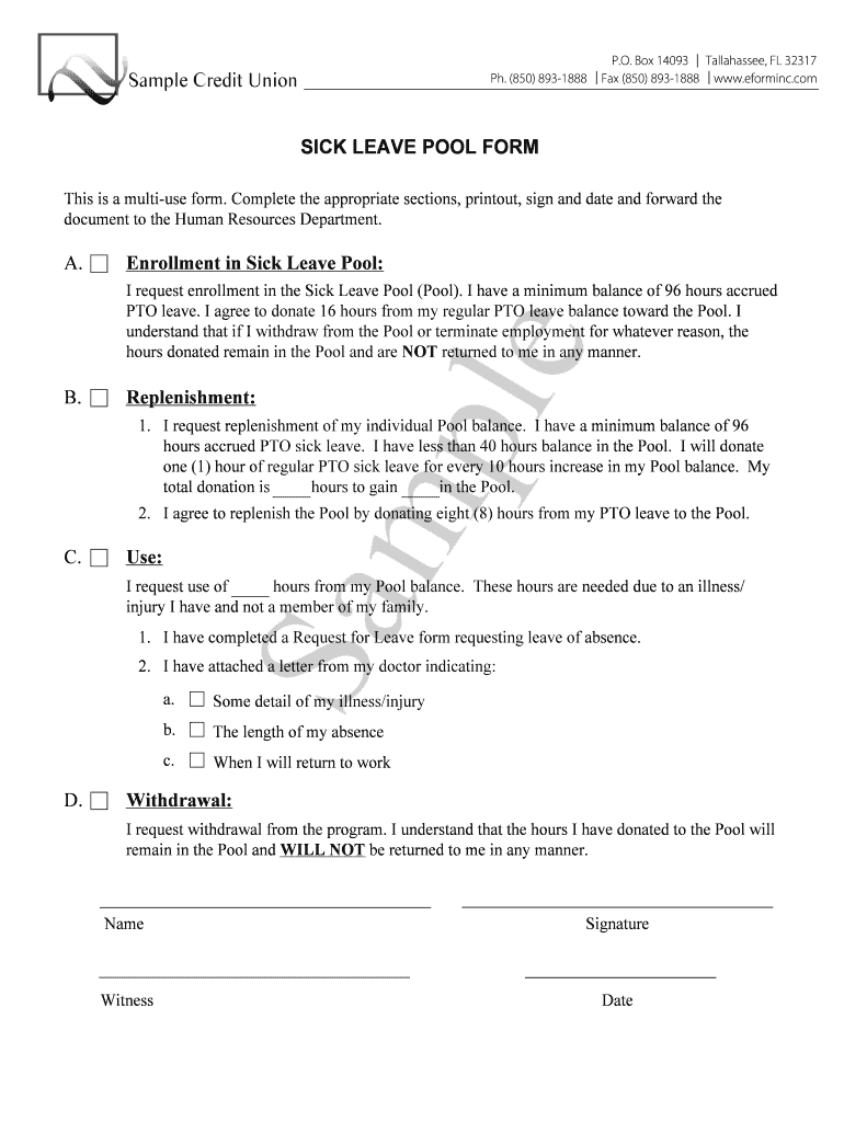 Fillable Online Sick Leave Pool Enrollment and Request Form Fax Email ...