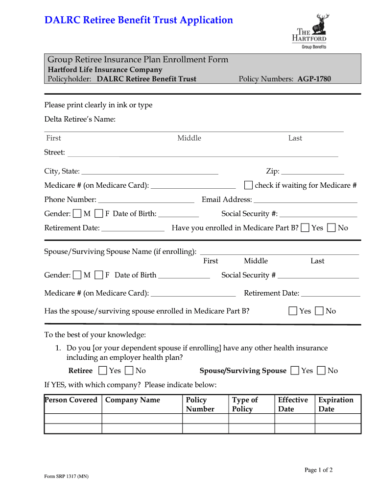 Fillable Online Group Retiree Insurance Plan Enrollment Form Fax Email ...