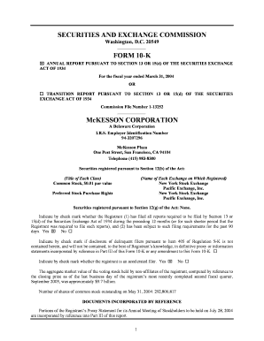Fillable Online McKesson Corporation's 2004 Form 10-K Fax Email Print ...