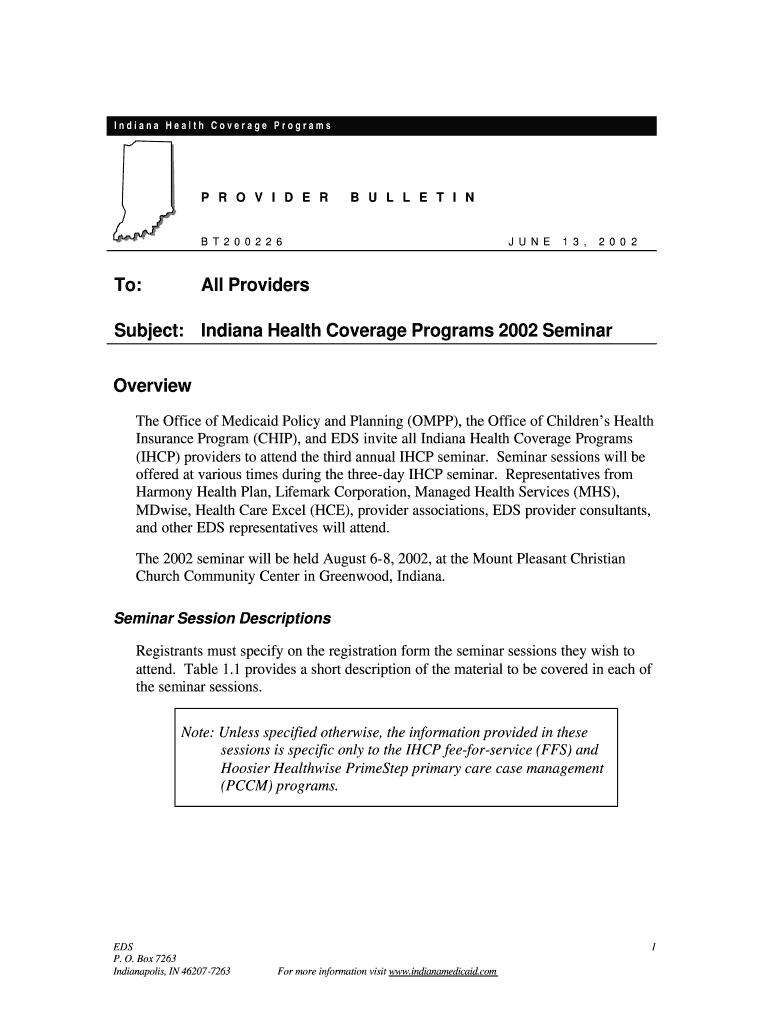Fillable Online Indiana Health Coverage Programs 2002 Seminar Fax Email ...
