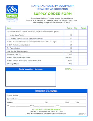 Fillable Online SUPPLY ORDER FORM - Wheelchair Accessible Vehicles Fax ...