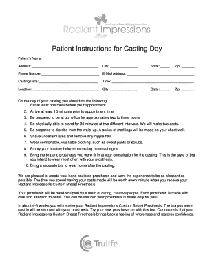 Fillable Online Patient Instructions for Casting Day - Radiant ...