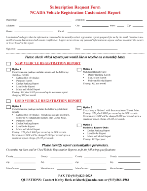 Fillable Online Subscription Request Form NCADA Vehicle Registration ...