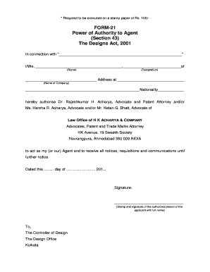 Fillable Online FORM-21 Power of Authority to Agent (Section 43) The ...