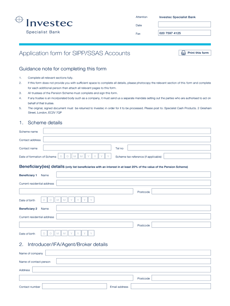 Fillable Online Application form for SIPP/SSAS Accounts Fax Email Print - pdfFiller