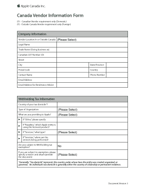 Fillable Online Canada Vendor Information Form - Apple Fax Email Print ...