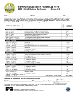 Fillable Online nacacnet Continuing Education Report Log Form Denver ...