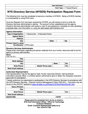 Fillable Online NYS Directory Service (NYSDS) Participation Request ...