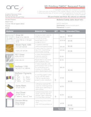 Fillable Online arc parsons 3D Printing/SMDC Request Form - ARC - arc parsons Fax Email Print ...