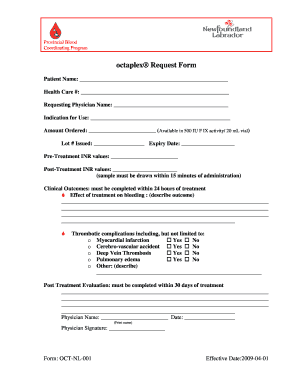 Fillable Online health gov nl Octaplex Request Form - health gov nl Fax ...