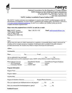 Fillable Online NAEYC Academy Accreditation Program Feedback Form ...