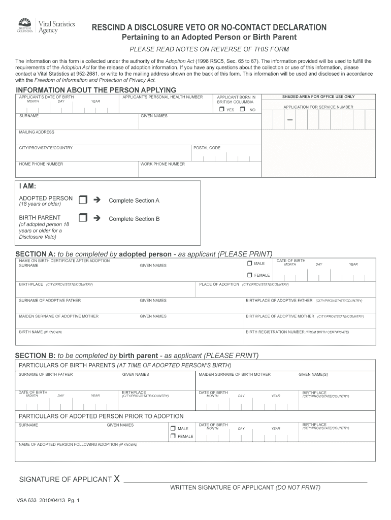 Fillable Online Rescind a Disclosure Veto or No-Contact Declaration ...