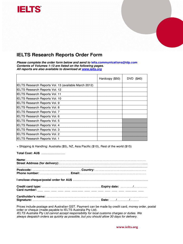 Fillable Online IELTS Research Reports Order Form Fax Email Print ...