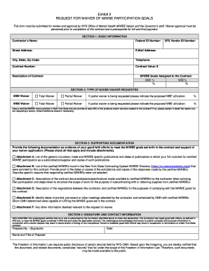 Fillable Online omh ny Exhibit 2 MWBE Application for Waiver - Office ...