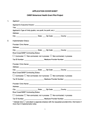 Fillable Online cmspcounties APPLICATION COVER SHEET CMSP Behavioral ...