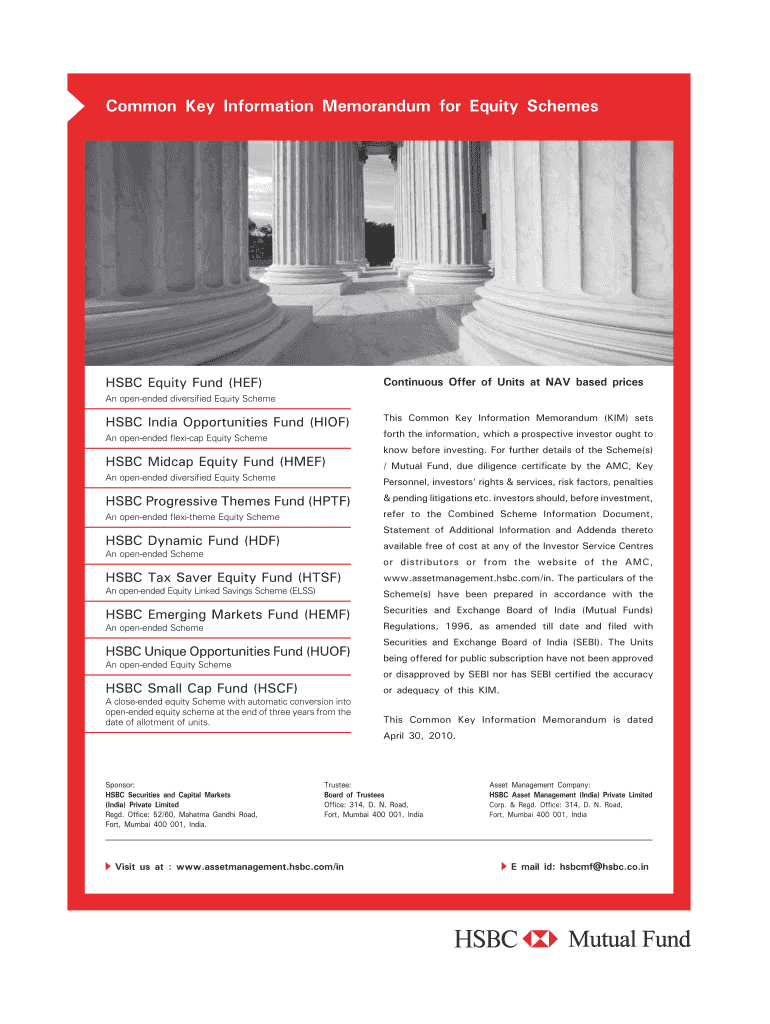 Fillable Online Common Key Information Memorandum for Equity Schemes ...