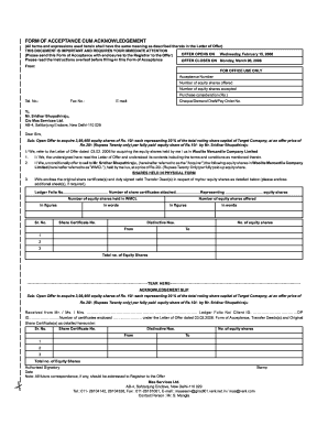 Fillable Online sebi gov (Please send this Form of Acceptance with ...