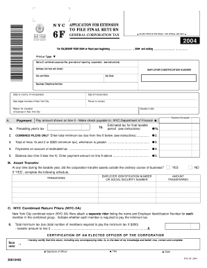 Fillable Online nyc 2004 NYC-6F Application for Extension to File Final ...