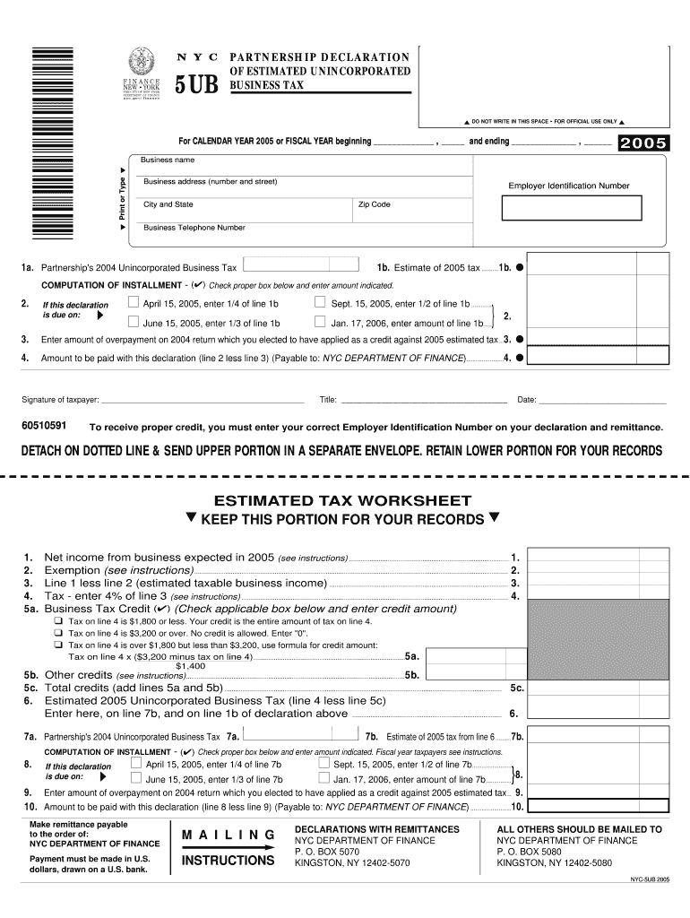 Fillable Online Partnership Declaration of Estimated Unincorporated Business Tax Fax Email Print ...