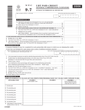 Fillable Online nyc 2006 NYC-9.7 UBT Paid Credit for General ...