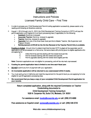 Fillable Online Licensed FCC - First Time - Child Development Training ...