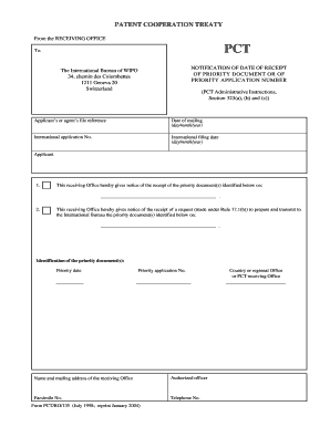 Fillable Online wipo PATENT COOPERATION TREATY From the RECEIVING ...