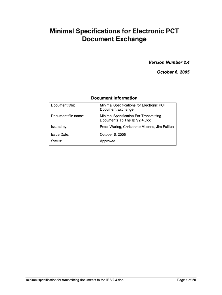 Fillable Online Minimal Specifications for Electronic PCT Document Exchange Fax Email Print ...