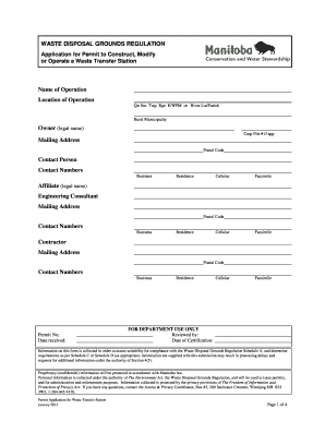 Fillable Online gov mb WASTE DISPOSAL GROUNDS REGULATION Application ...