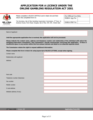 Fillable Online gov Application for a Licence Ref 001 - Isle of Man ...