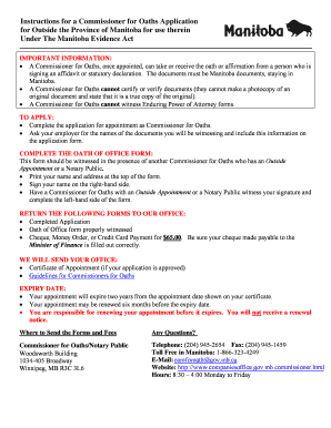 Fillable Online Instructions for a Commissioner for Oaths Application ...