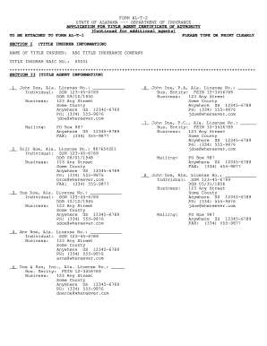 Fillable Online aldoi Sample "filled-in" Form AL-T-2 - Alabama ...