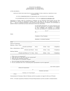 Fillable Online aldoi Application for Certificate of Authority ...