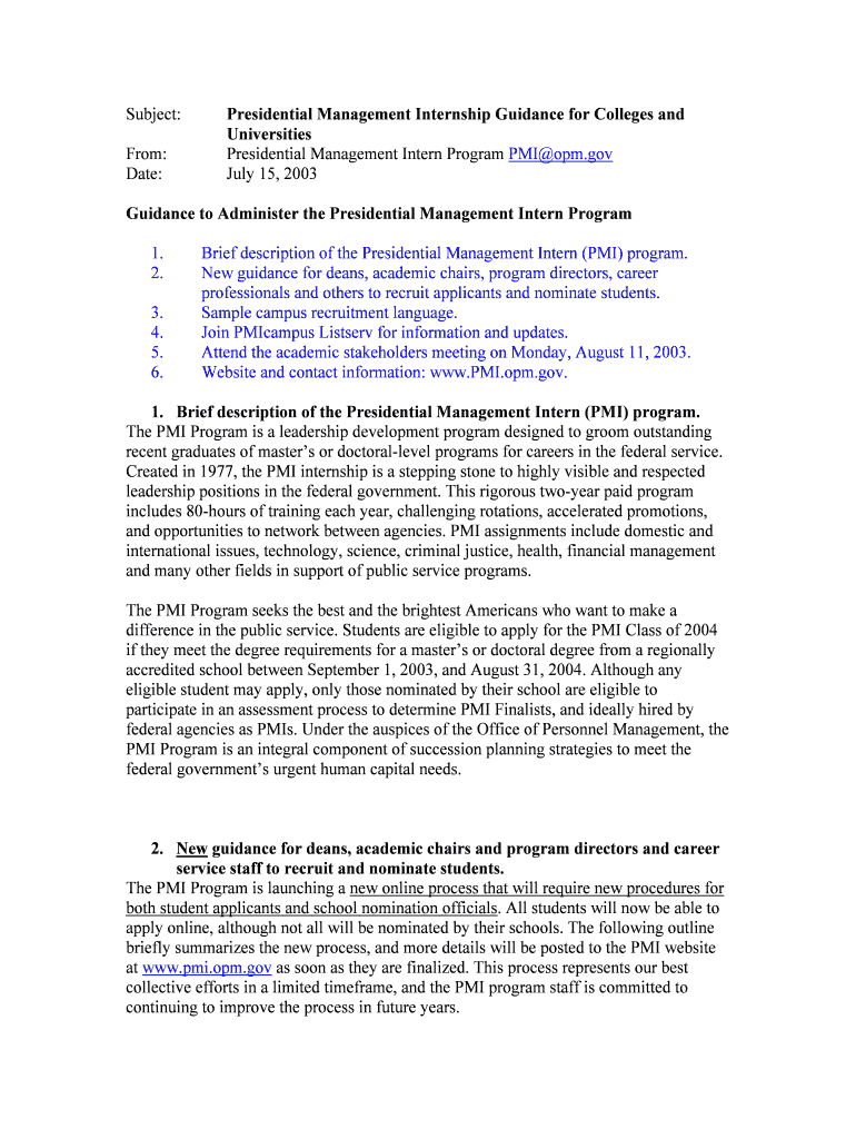Fillable Online naspaa Re Presidential Management Internship Guidance ...