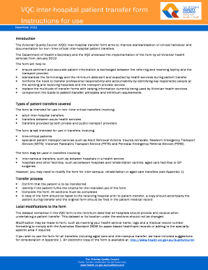 Fillable Online Patient Transfer Form Instructions for Use Dec 2012 ...