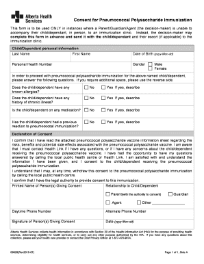 Fillable Online Consent for Pneumococcal Polysaccharide Immunization ...