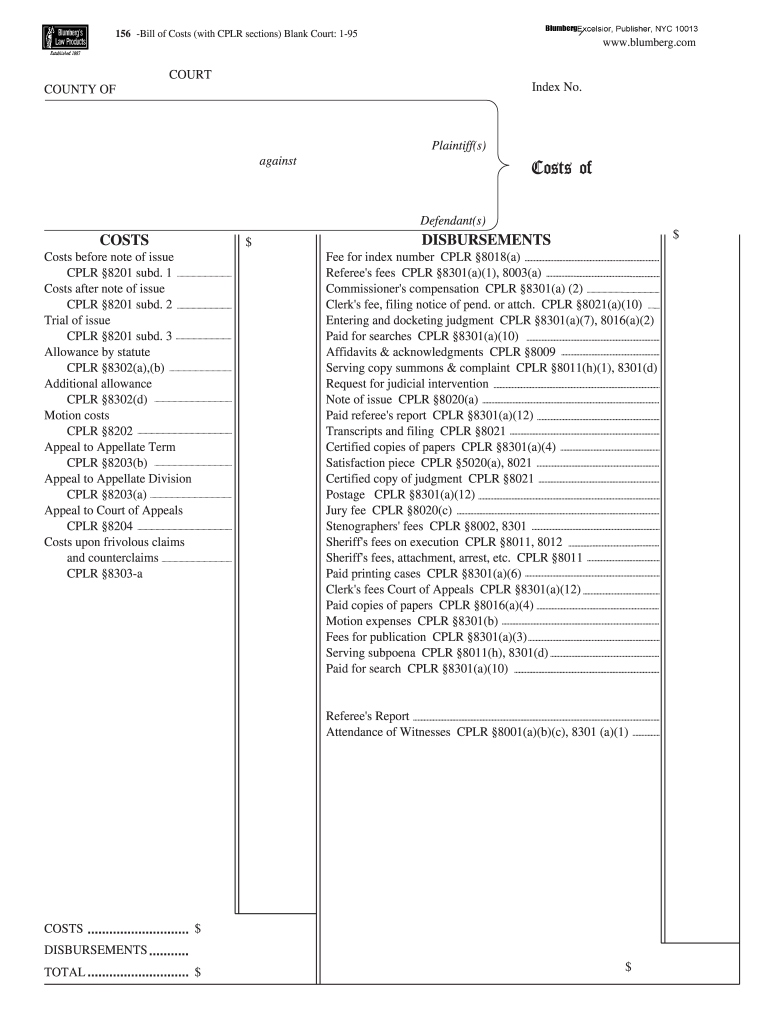 Bill Of Costs New York Fill Online Printable Fillable Blank Bill Of Costs New York Fill Online Printable Fillable Blank