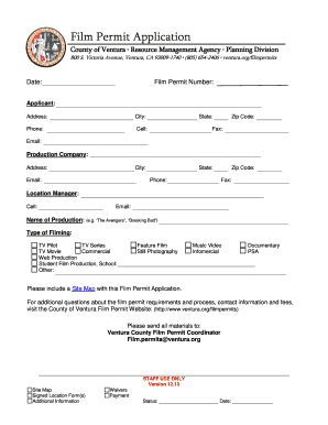 Fillable Online ventura Film Permit Application Form - County of ...