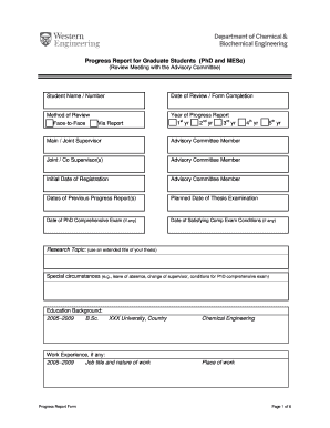 Fillable Online Progress Report for Graduate Students PhD and MESc Fax ...